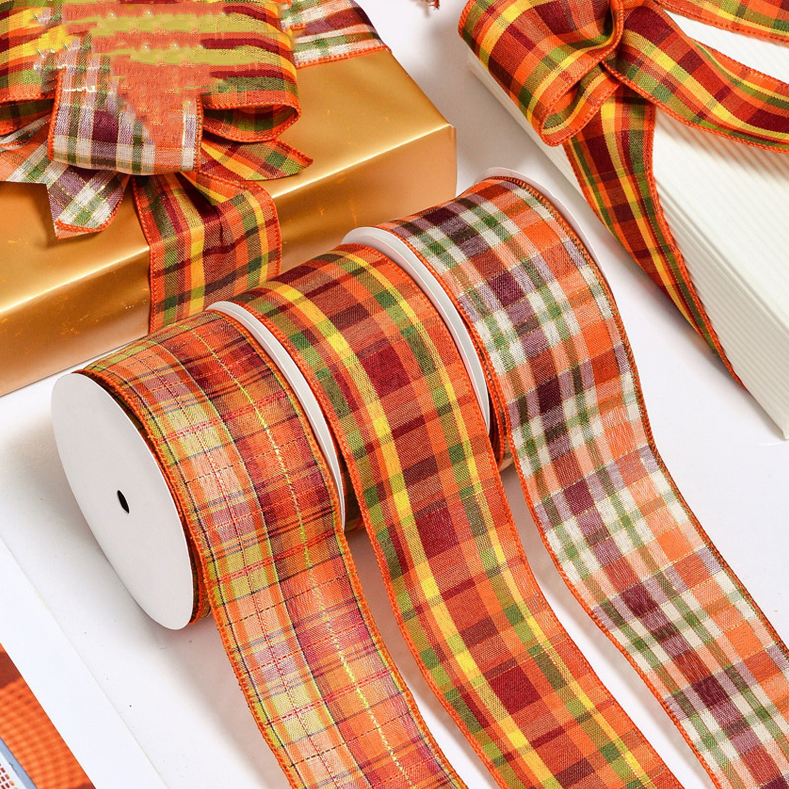 3 Rolls 30 Yards Fall Wired Edge Ribbons for Crafting, Buffalo Plaid ...