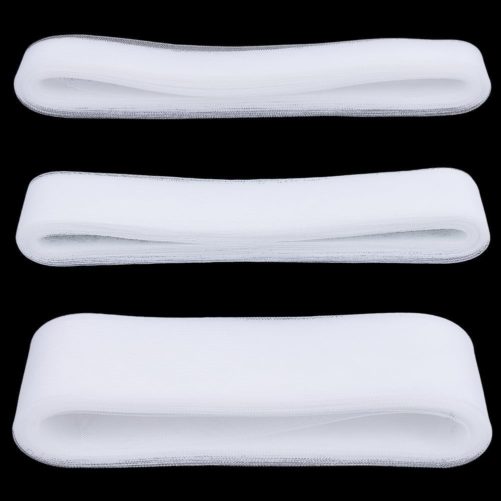 3 Rolls 75 Yards White Elastic Mesh Fabric Ribbon Polyester Trim Roll ...