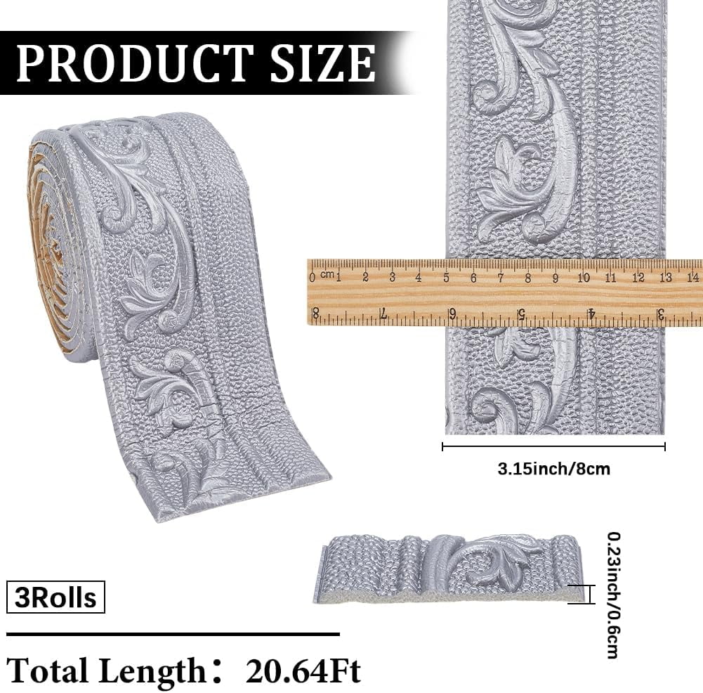 3 Rolls 82.7 x 3.2 Inch 3D Wallpaper Border Decorative Molding Trim ...