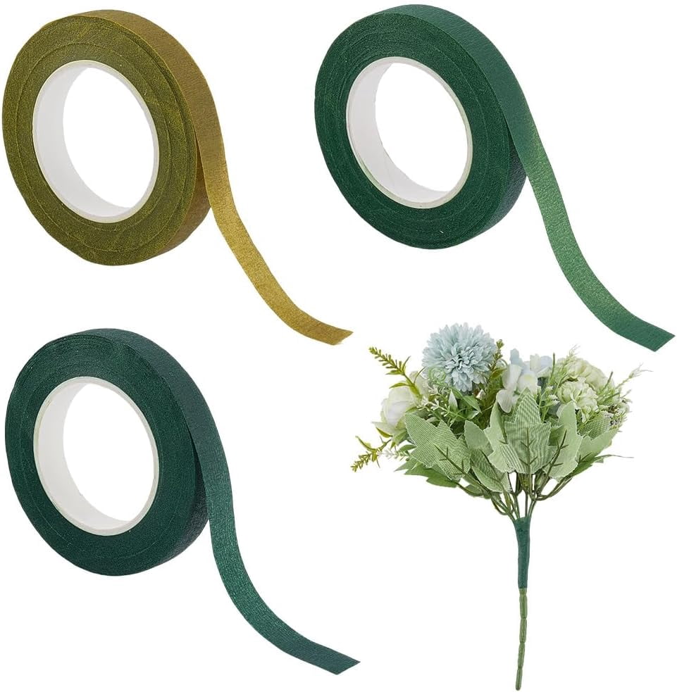 3 Rolls 90 Yards x 0.47 inch Green Floral Tape 3 Colors Decorative ...