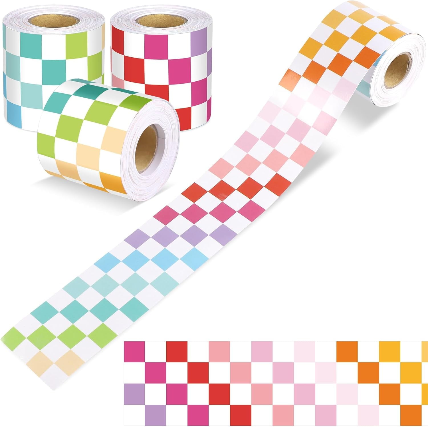 3 Rolls 98.4 ft Pastel Checkerboard Bulletin Board Borders Straight ...