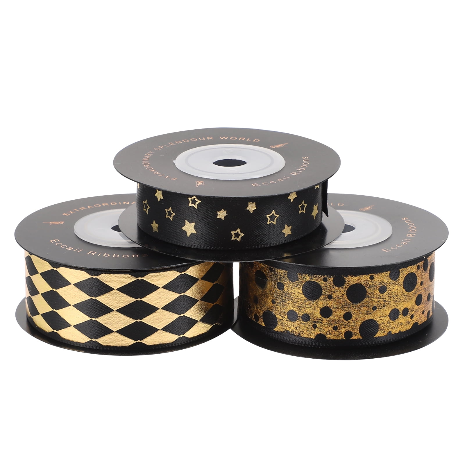 3 Rolls Black Gold Packing Belt Christmas Glitter Ribbon Decor ...