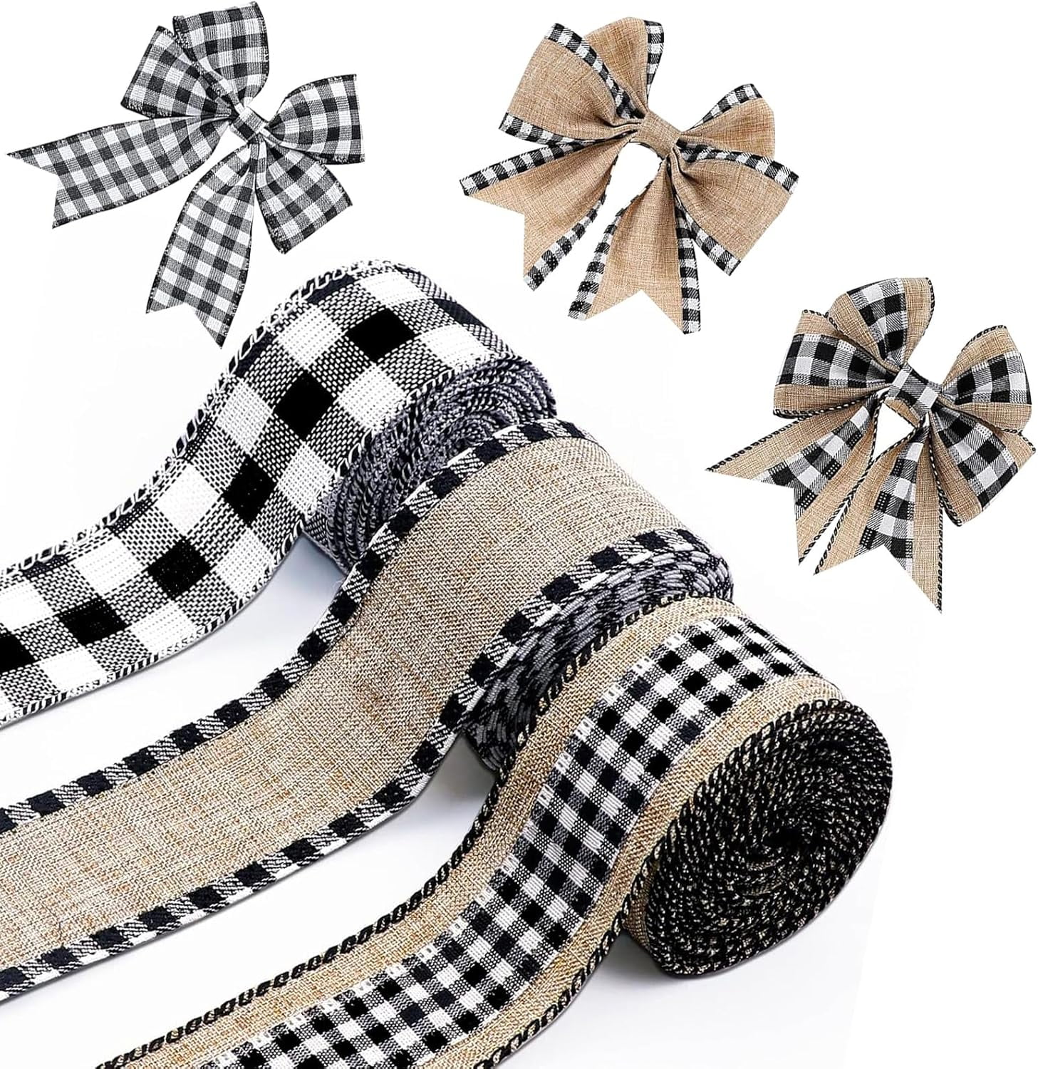 3 Rolls Buffalo Plaid Ribbons 2.5 inch Width Burlap Ribbon Christmas ...