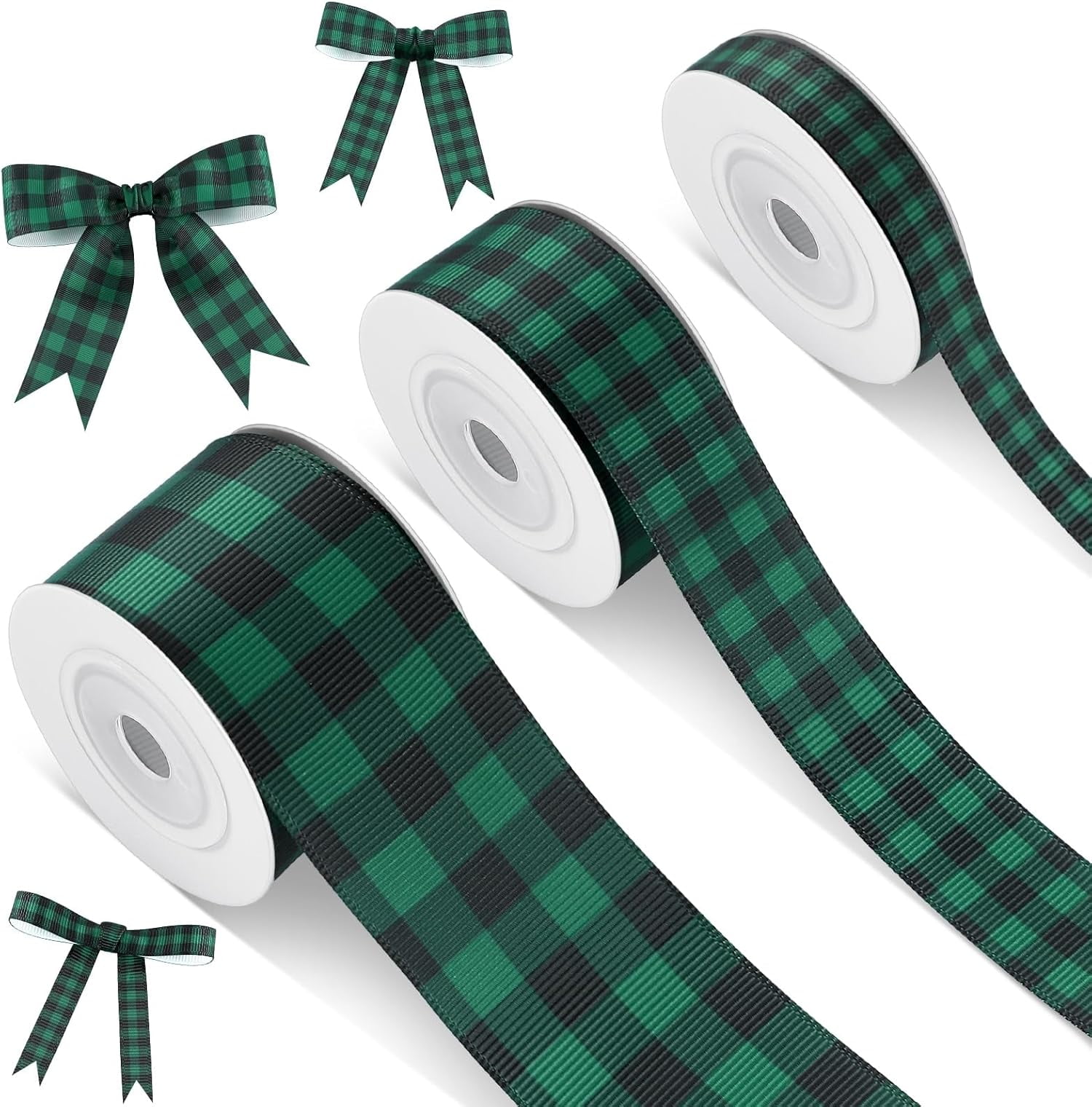 3 Rolls Christmas and Black Checkered Ribbon Grosgrain Printed Ribbon ...