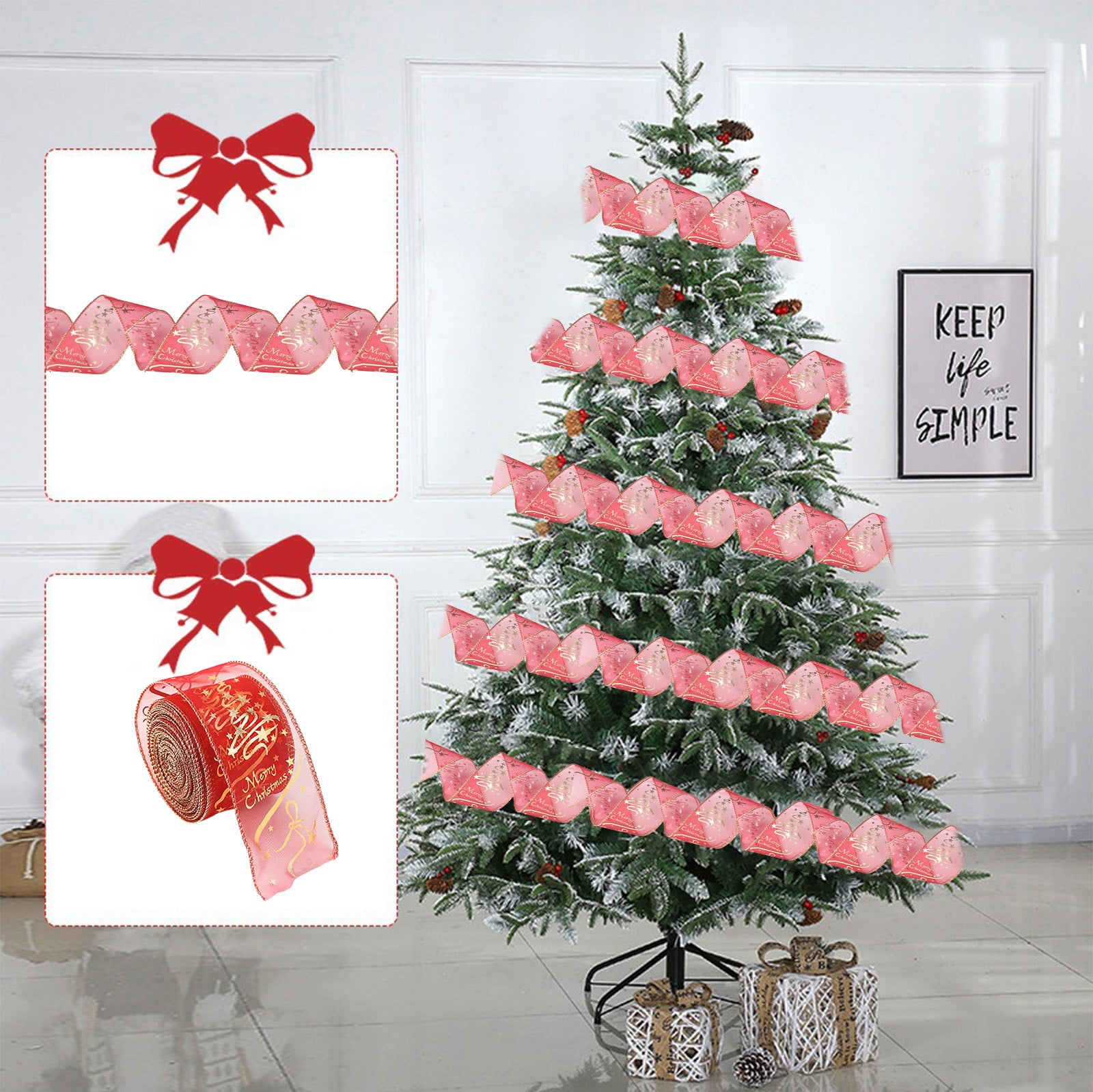 3 Rolls Christmas Red Velvet Ribbon with Gold Edge,Gift Bow Wrapping ...