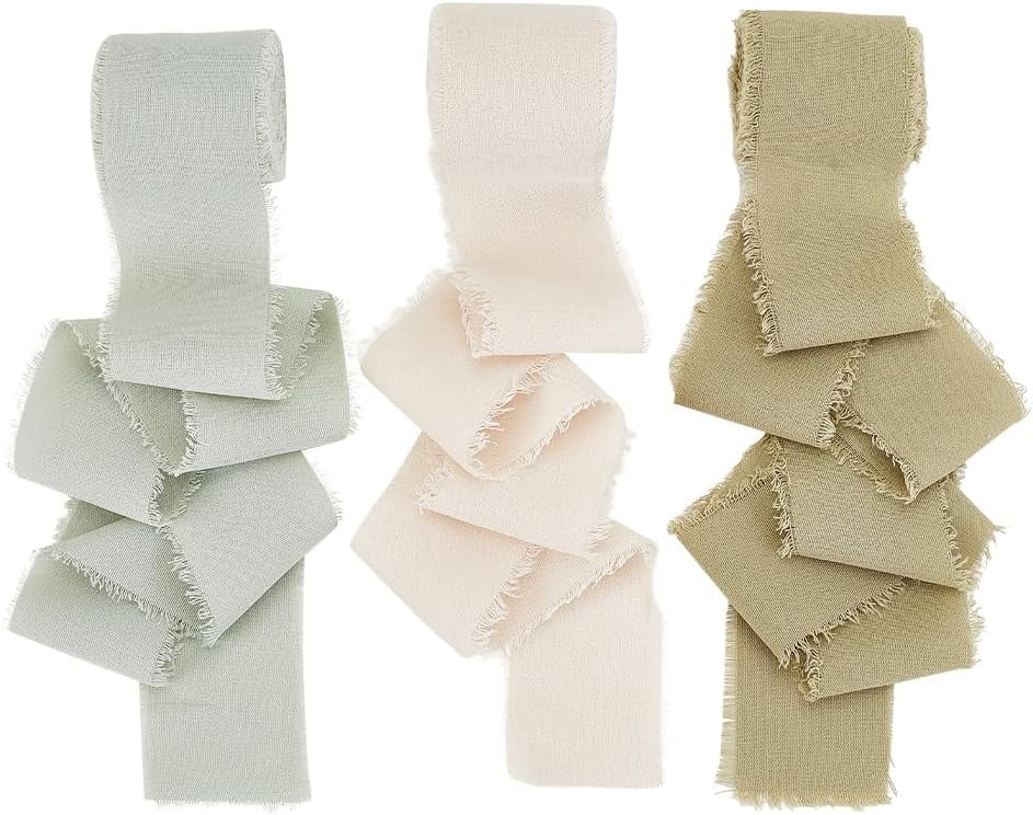 3 Rolls Cotton Frayed Ribbon Fringe Raw Edge Ribbon Gift Wrap Tape ...