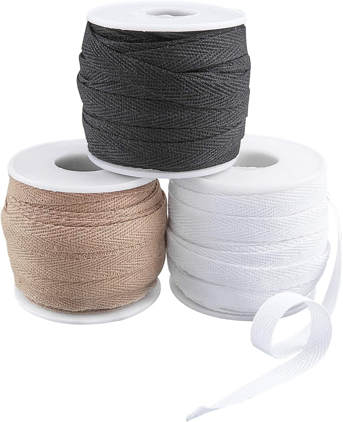3 Rolls Cotton Ribbons 10mm Herringbone Ribbons Cotton Tape Webbing ...