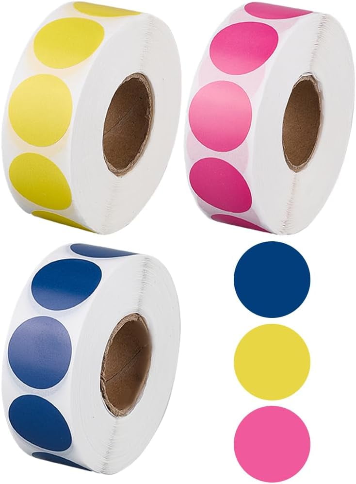 3 Rolls Direct Thermal Printer Label Stickers 3 Colors Round Paper 19mm ...
