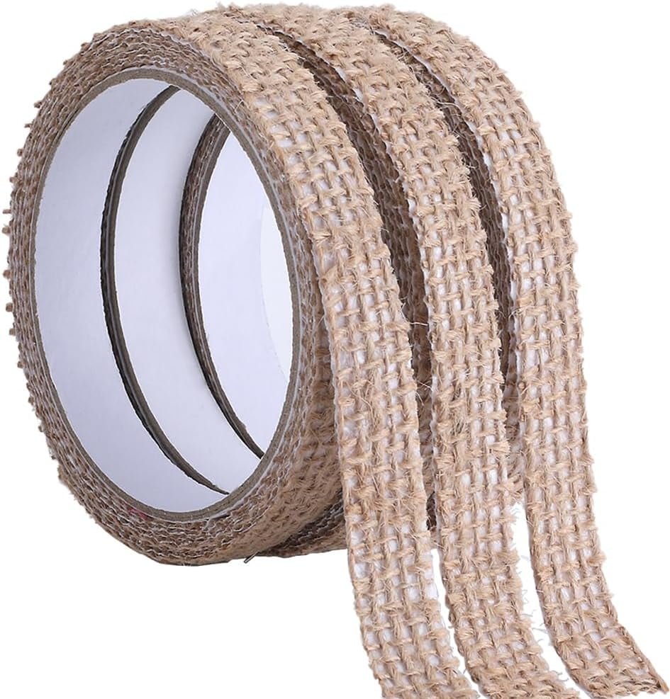 3 Rolls Flax Tape 1.5cm Wide Burlap Linen Decorative Tape Ribbon Sticky Craft Trim Self Adhesive ...