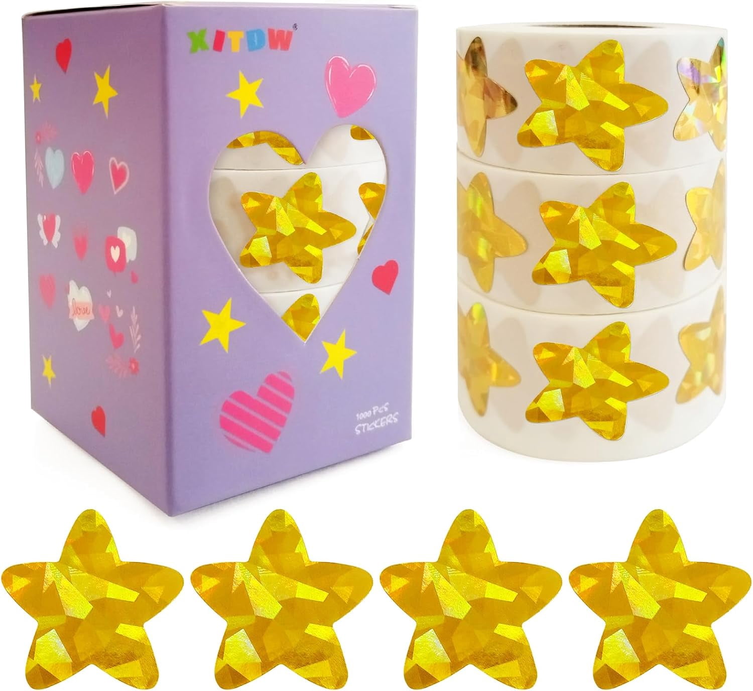 3 Rolls Gold Star Stickers,1500Pcs Holographic Shiny Metallic Foil Star ...