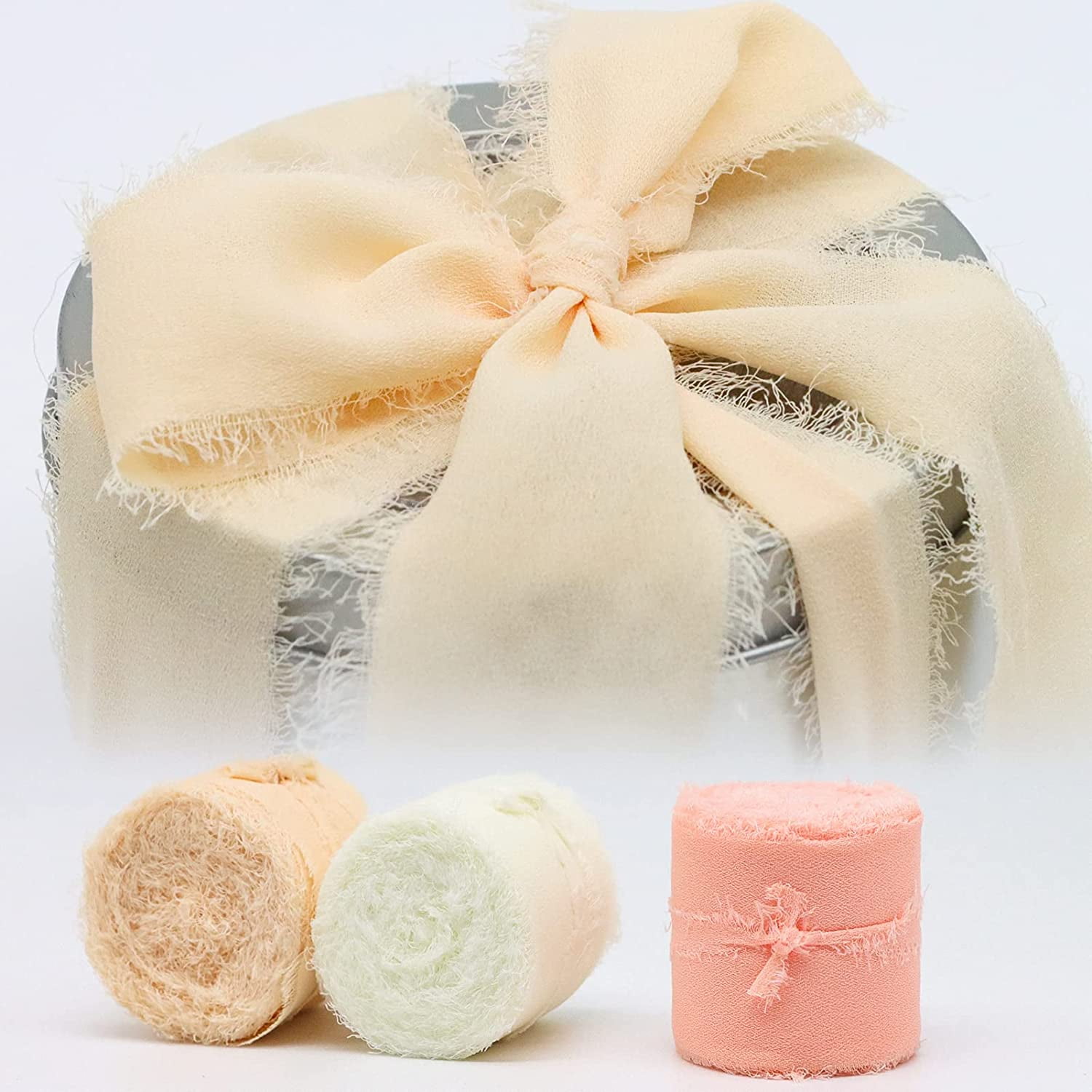 3 Rolls Handmade Fringe Chiffon Ribbon. 1.5 Inch x 6 Yard Silk Ribbon ...