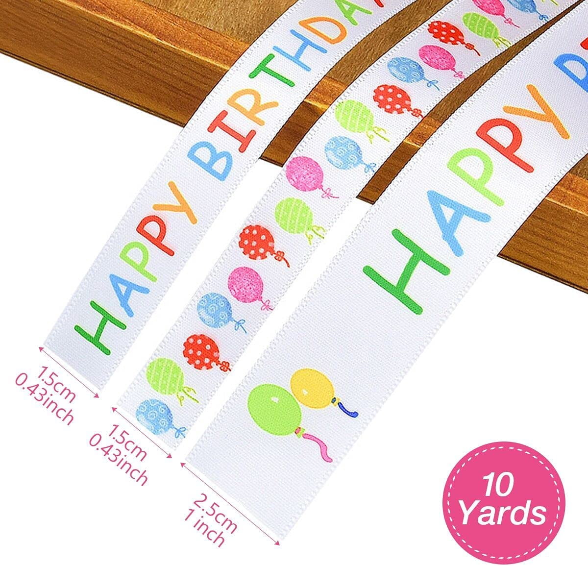 3 Rolls Happy Birthday Ribbon, 3/5" and 1" Wide Birthday Cake Ribbon ...
