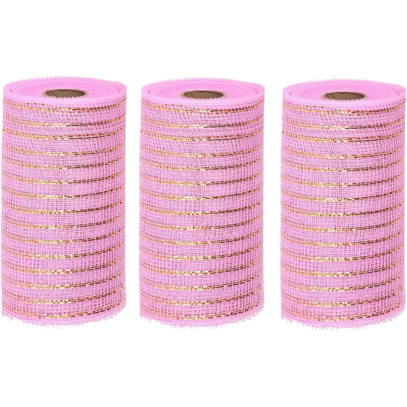 3 Rolls Pink Deco Mesh Ribbon, 6 Inch x 30FT Per Roll Metallic Foil ...