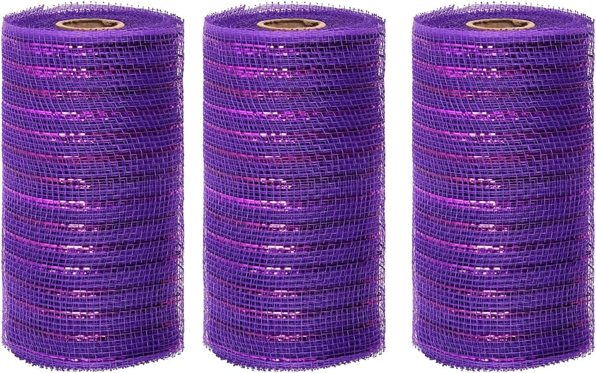 3 Rolls Pink Deco Mesh Ribbon, 6 Inch x 30FT Per Roll Metallic Foil ...