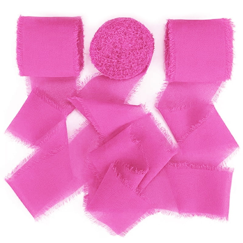3 Rolls Pink Handmade Valentines Chiffon Silk Ribbon Fringe, 1.5" x 16 ...
