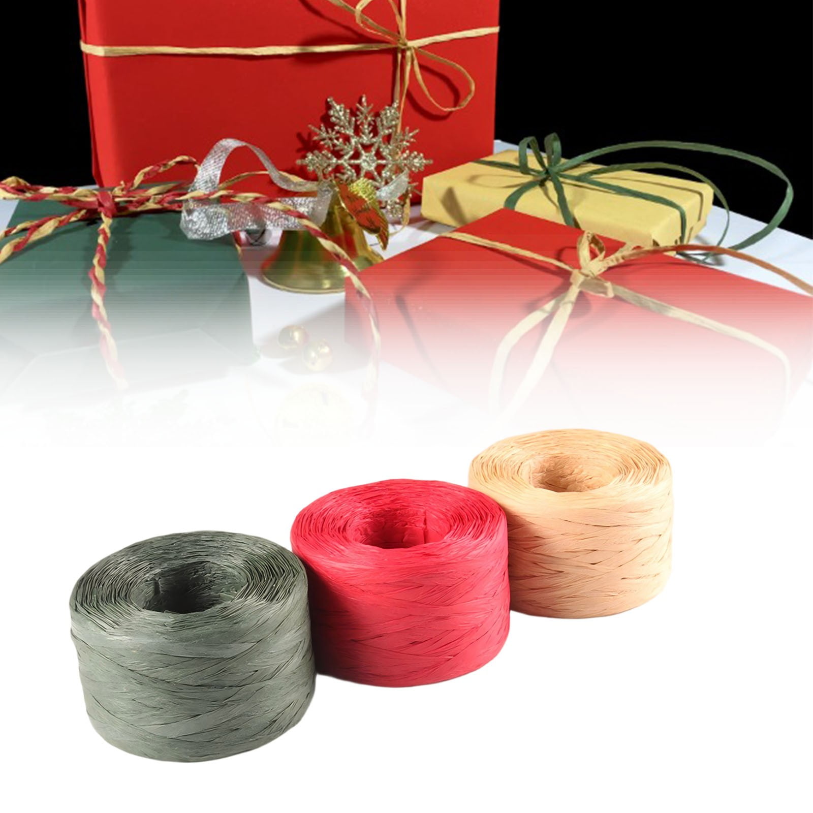 3 Rolls Red & Green Raffia Ribbon/String 328 Feet Each Roll for ...