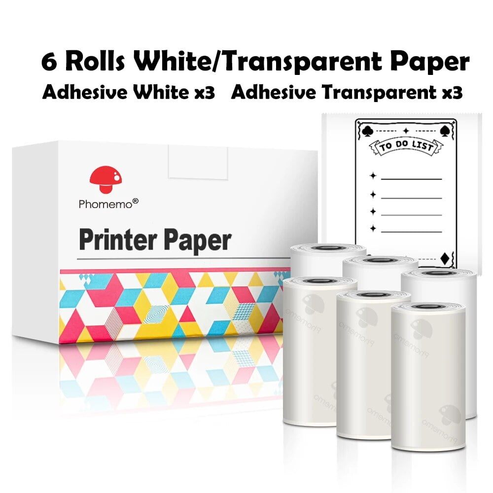 3 Rolls Self-adhesive Transparent Sticker Thermal Paper for T02 M02X ...