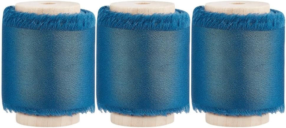 3 Rolls Silk Ribbon 1.5inch 5 Yard Blue Handmade Fringe Ribbons ...