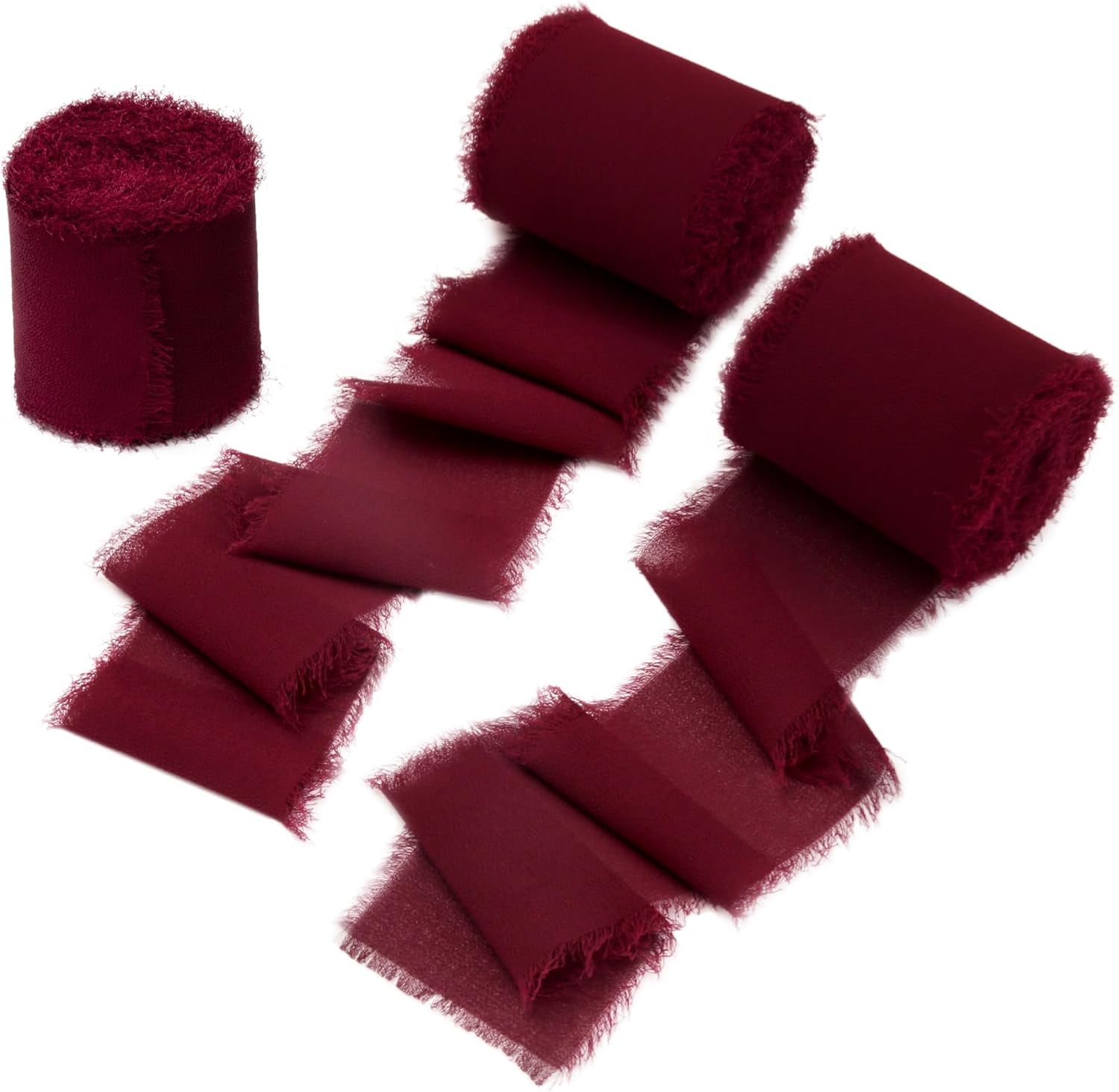 3 Rolls Valentines Chiffon Silk Ribbon, 1.5" x 16 Yd Burgundy Red ...