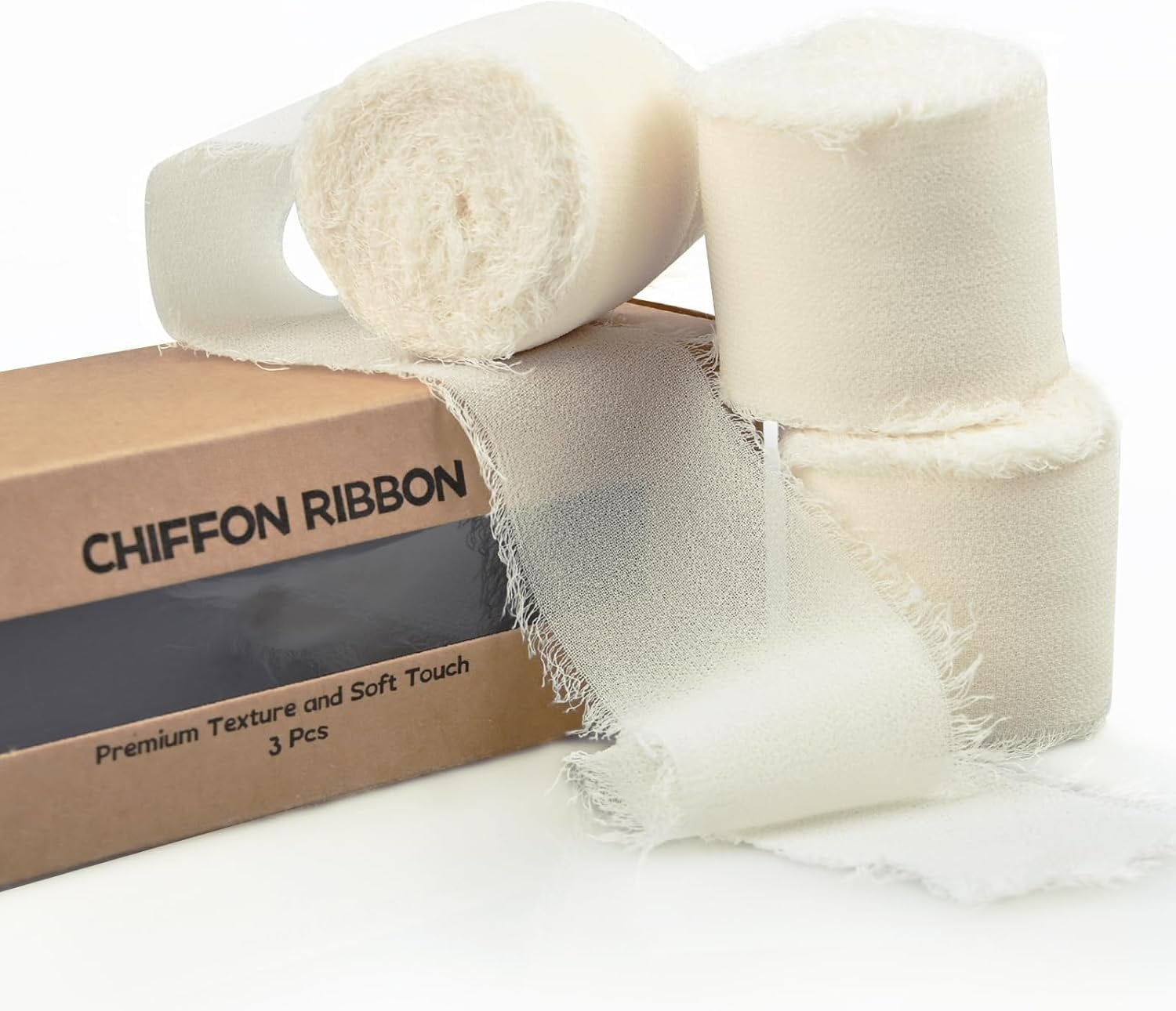 3 Rolls White Fringe Chiffon Ribbon 1.5" x 7Yd Silk-Like Colorful ...