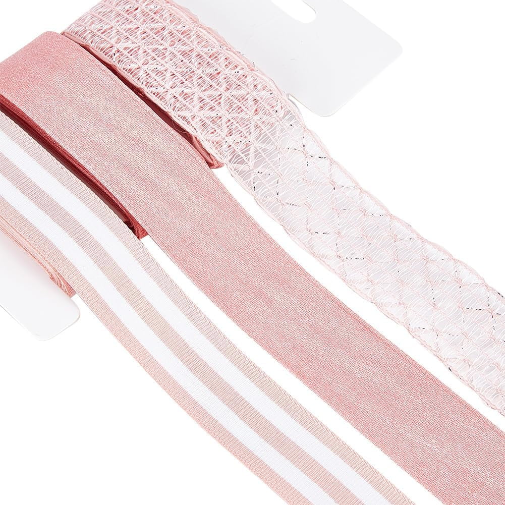 3 Rolls Wired Edge Ribbon 1inch Pink Stripe Glitter Burlap Peep Mesh ...