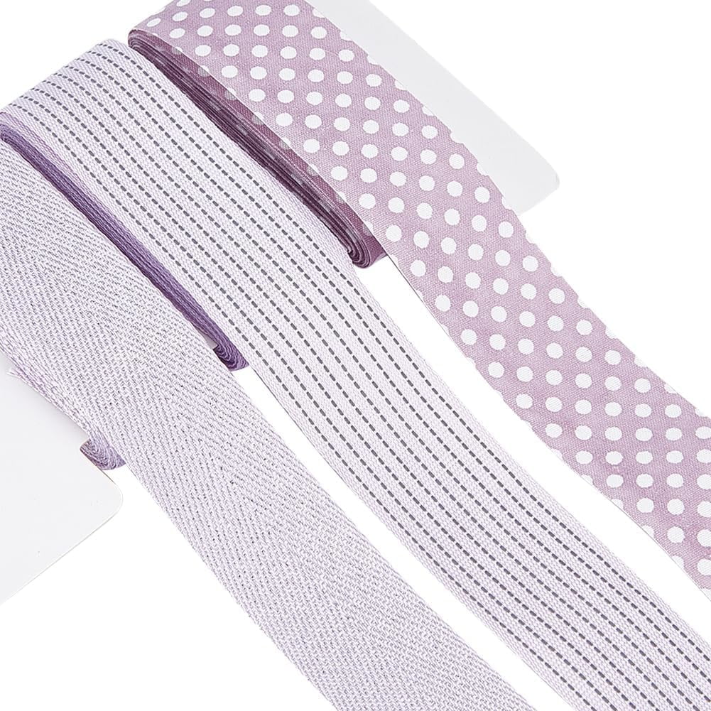 3 Rolls Wired Edge Ribbon 1inch Purple Polka Dot Stripe Burlap Peep ...