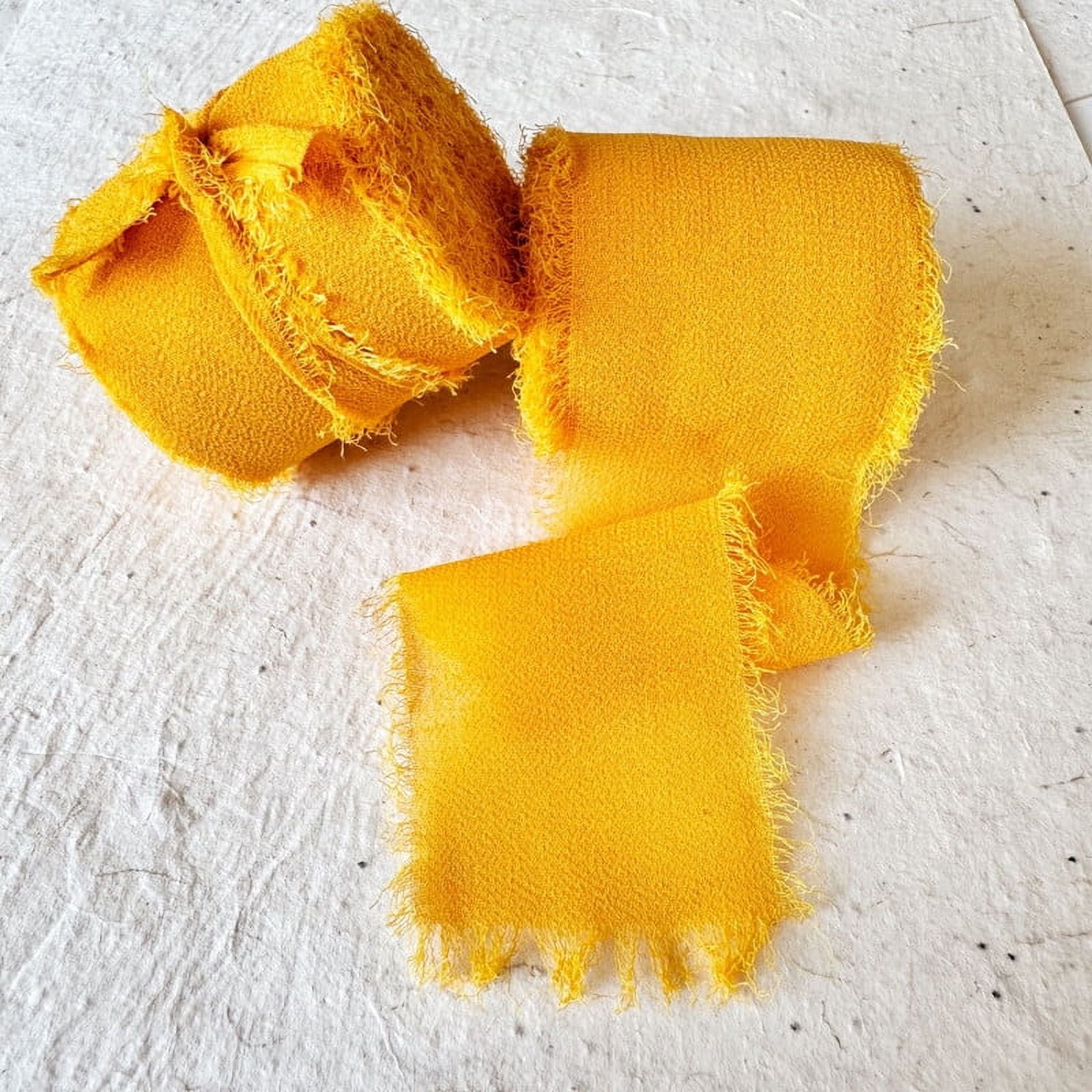 3 Rolls Yellow Handmade Valentines Chiffon Silk Ribbon Fringe, 1.5" x ...