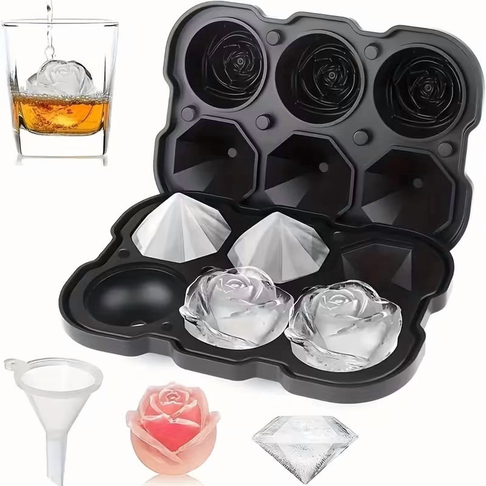 3 Rose & 3 Diamond Silicone Ice Mold Set - Large Ice Cube Tray for ...