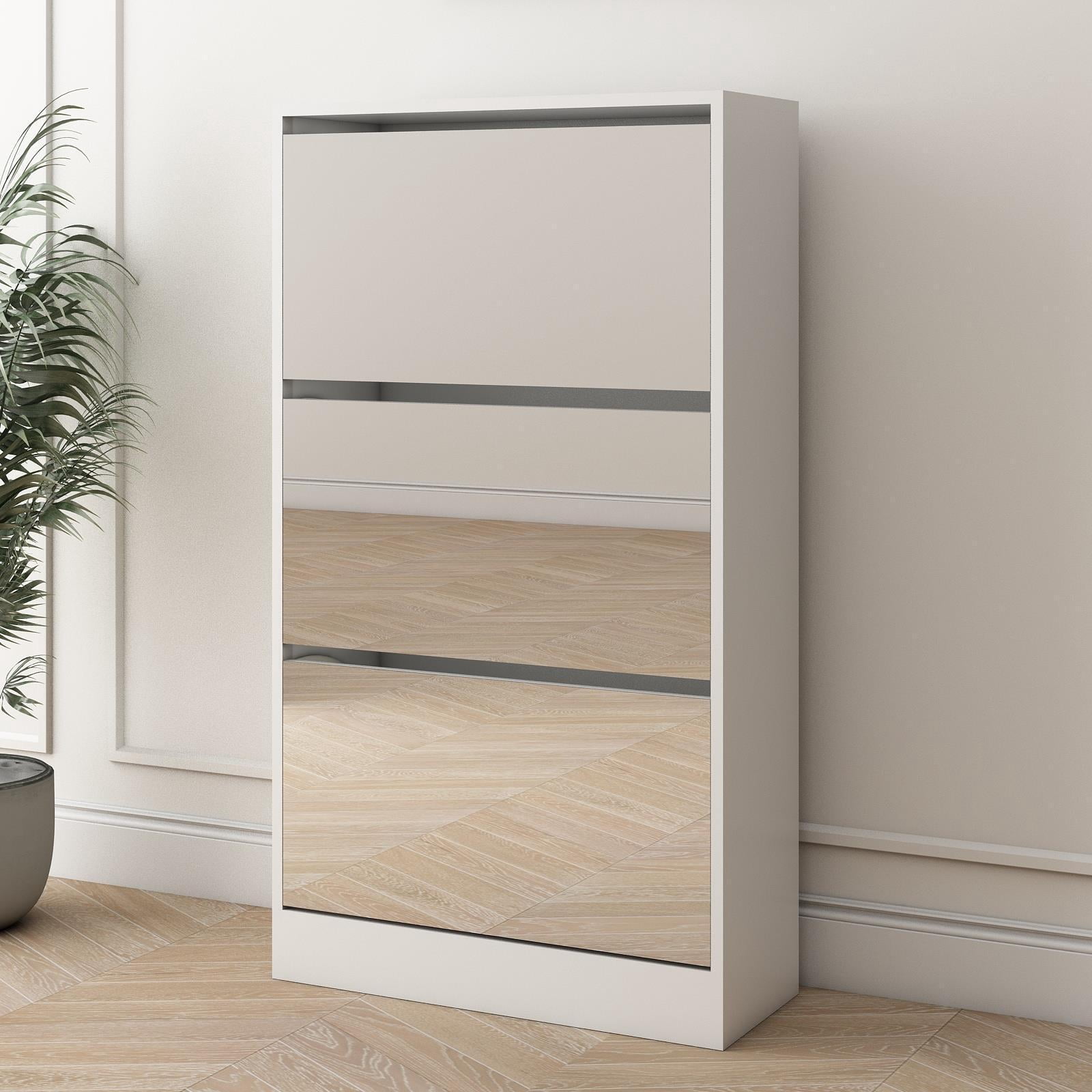 3 Rotating Drawers Pull-down Drawer Design Shoe Cabinet With Mirror for ...