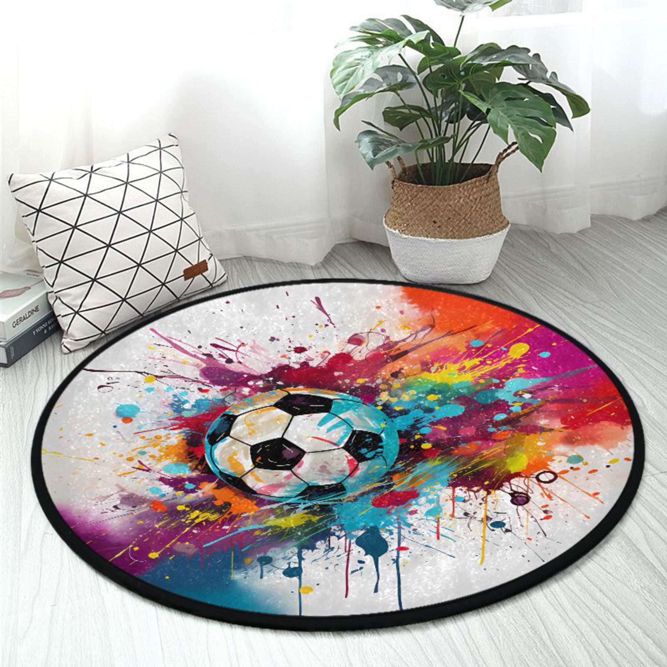 3' Round Area Rugs Plush Rug Football Abstract Non-Slip Door Mats ...