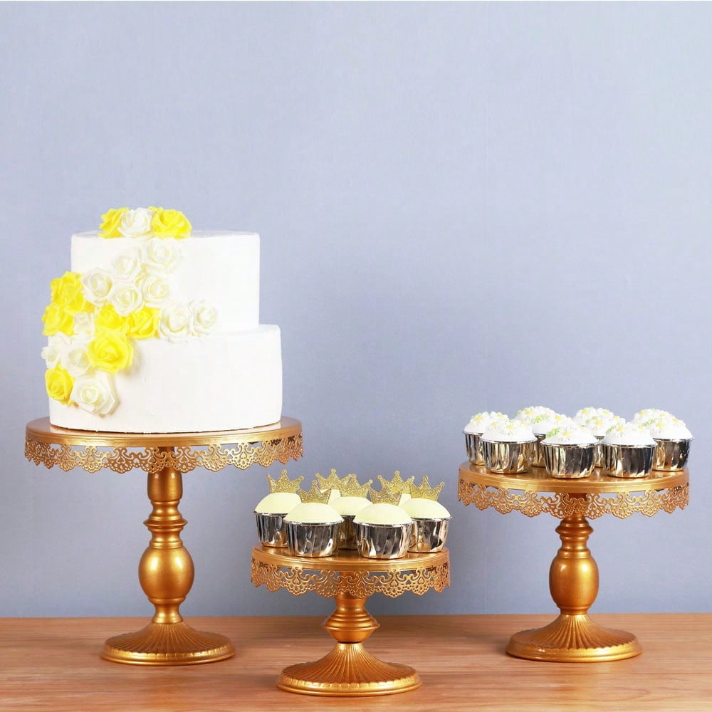 3 Round Metal Cake Stand Set, Displaying Table For Birthday Party Cake ...