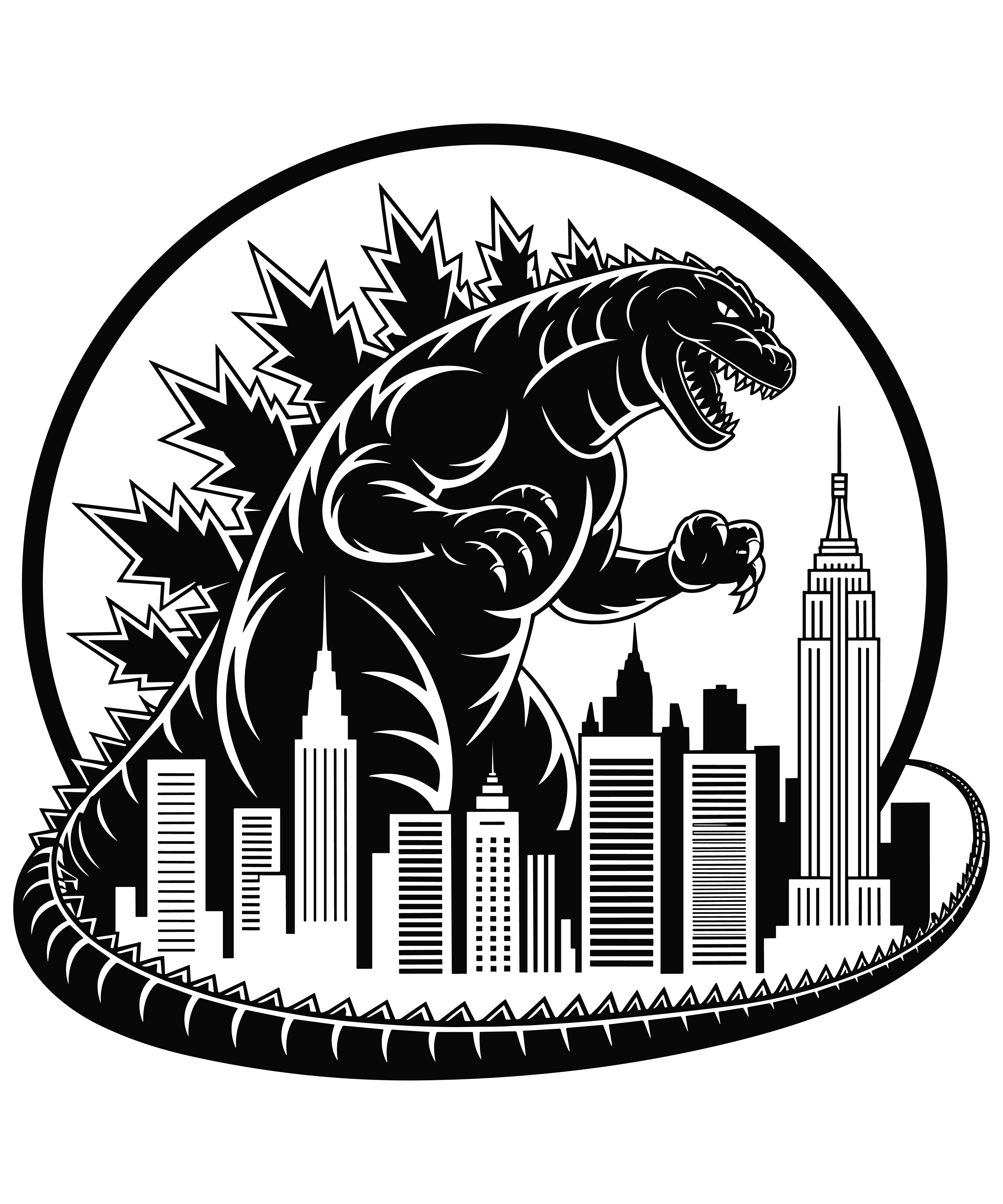 3" Round Pre-Cut Black Godzilla In The City Photo Edible Image Cake ...