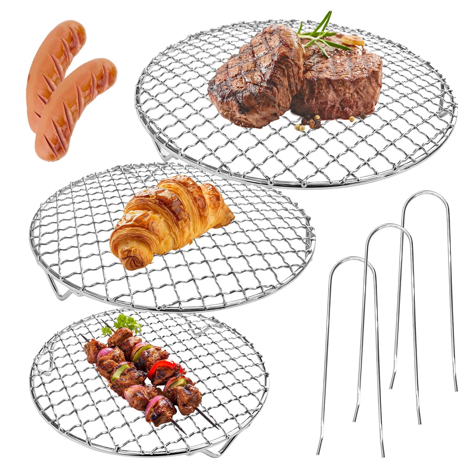 3 Round Stainless Steel Cooking Racks with Lifting Handle for Cooking ...