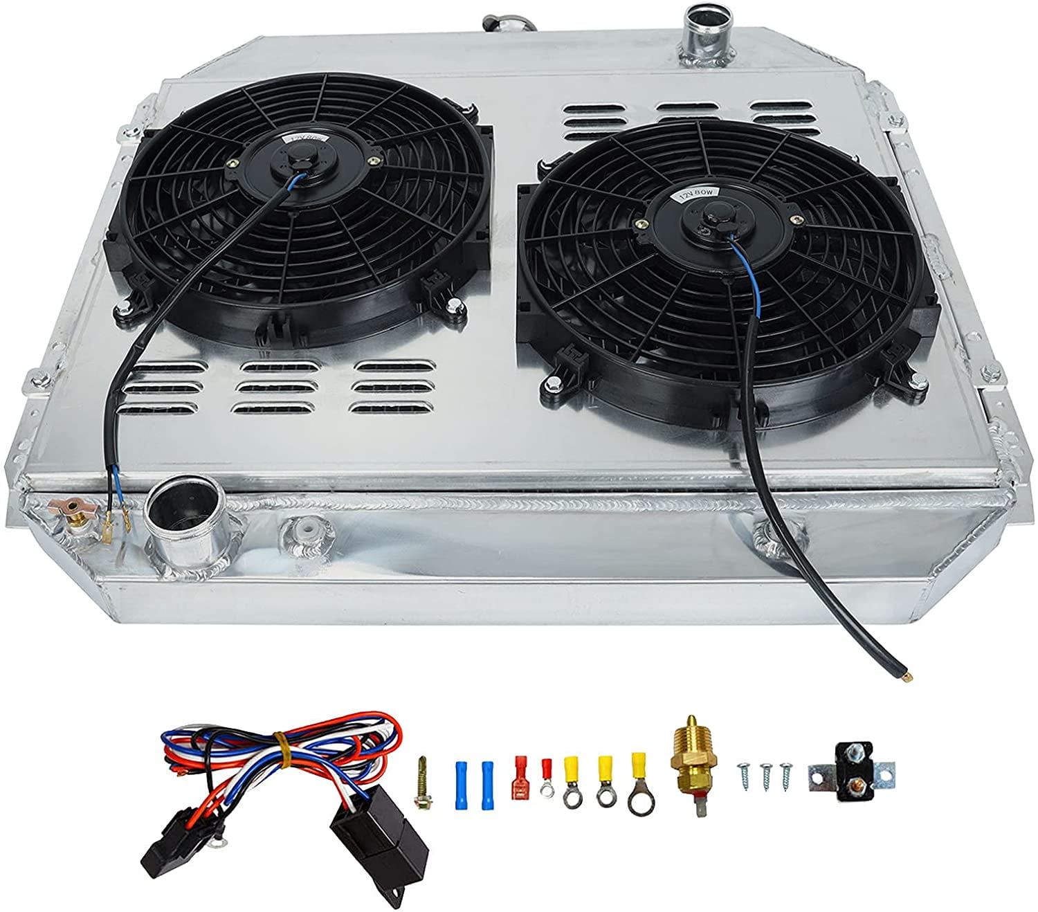 3 Row Aluminum Radiator + Shroud + 12 Inch Fans with Mounting Kits ...