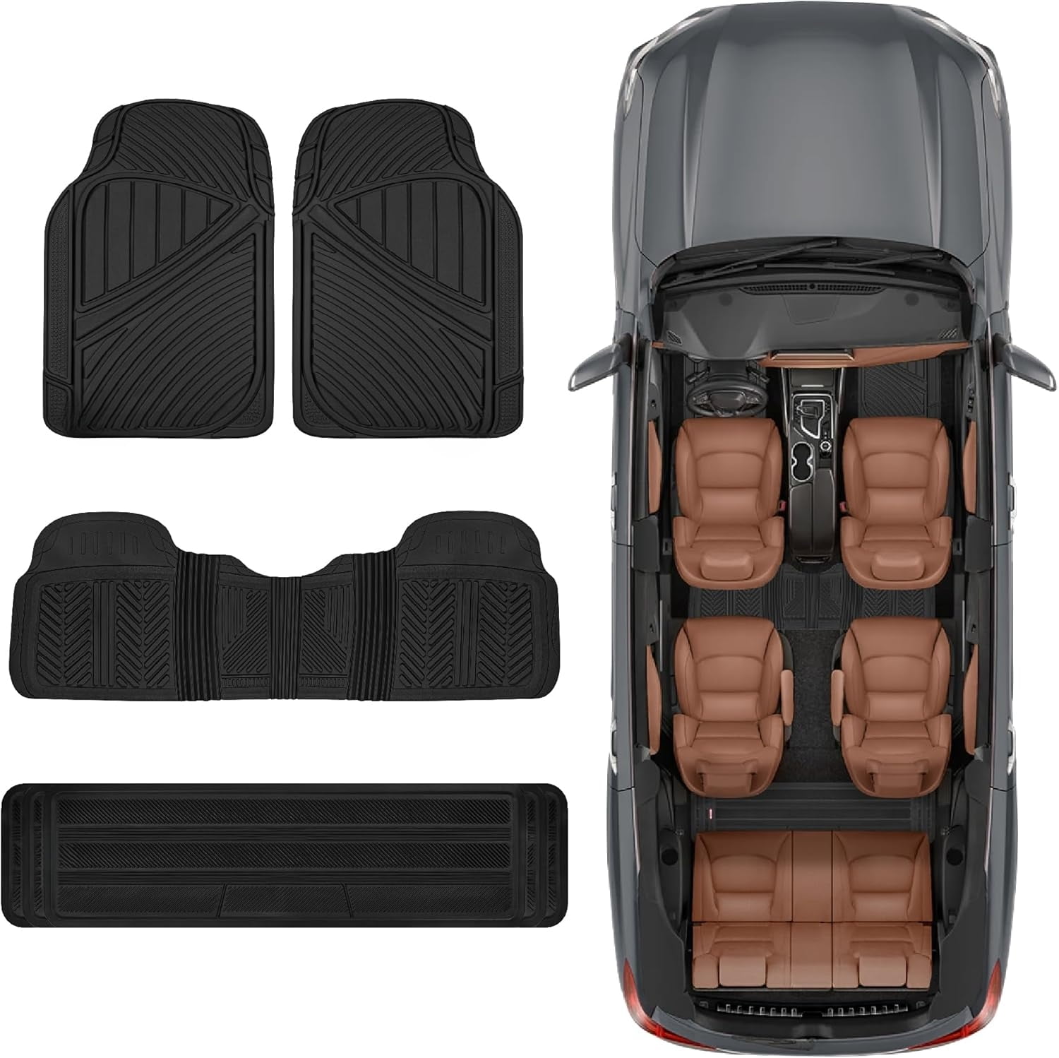 3-Row Rubber Floor Mats & Liners for Cars, SUVs & Vans, Odorless Heavy ...