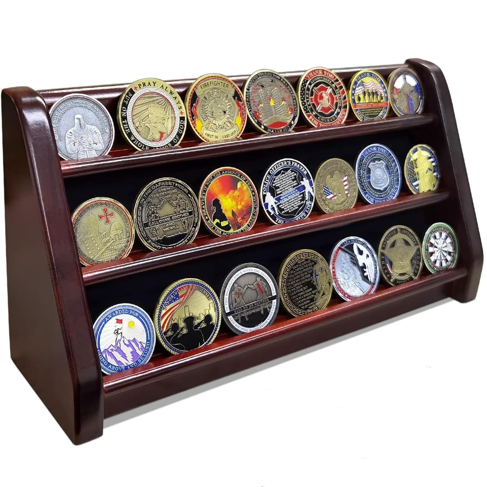 3 Rows Wooden Challenge Coin Wall Display Stand - Military Coin Holder ...