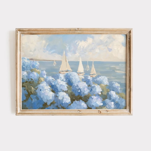 3 Sailboats Painting Coastal Wall Art Coastal Granddaughter Decor Blue ...
