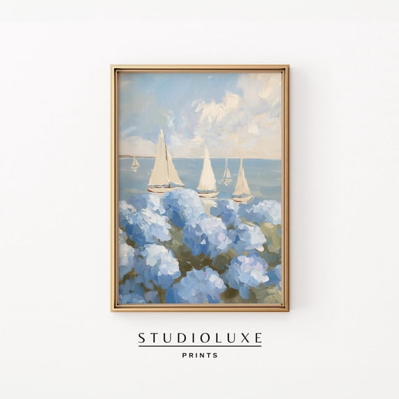 3 Sailboats Painting Coastal Wall Art Coastal Granddaughter Decor Blue ...