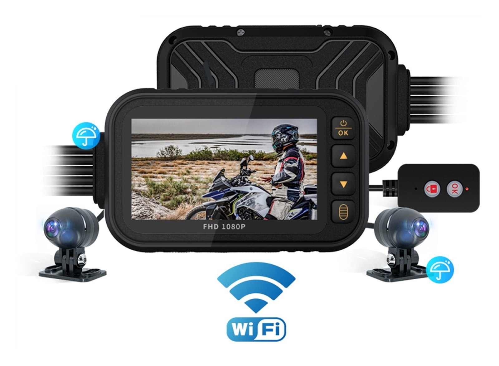 3" Screen Full Body Waterproof Motorcycle DVR Dash Cam 1080P Front Rear ...