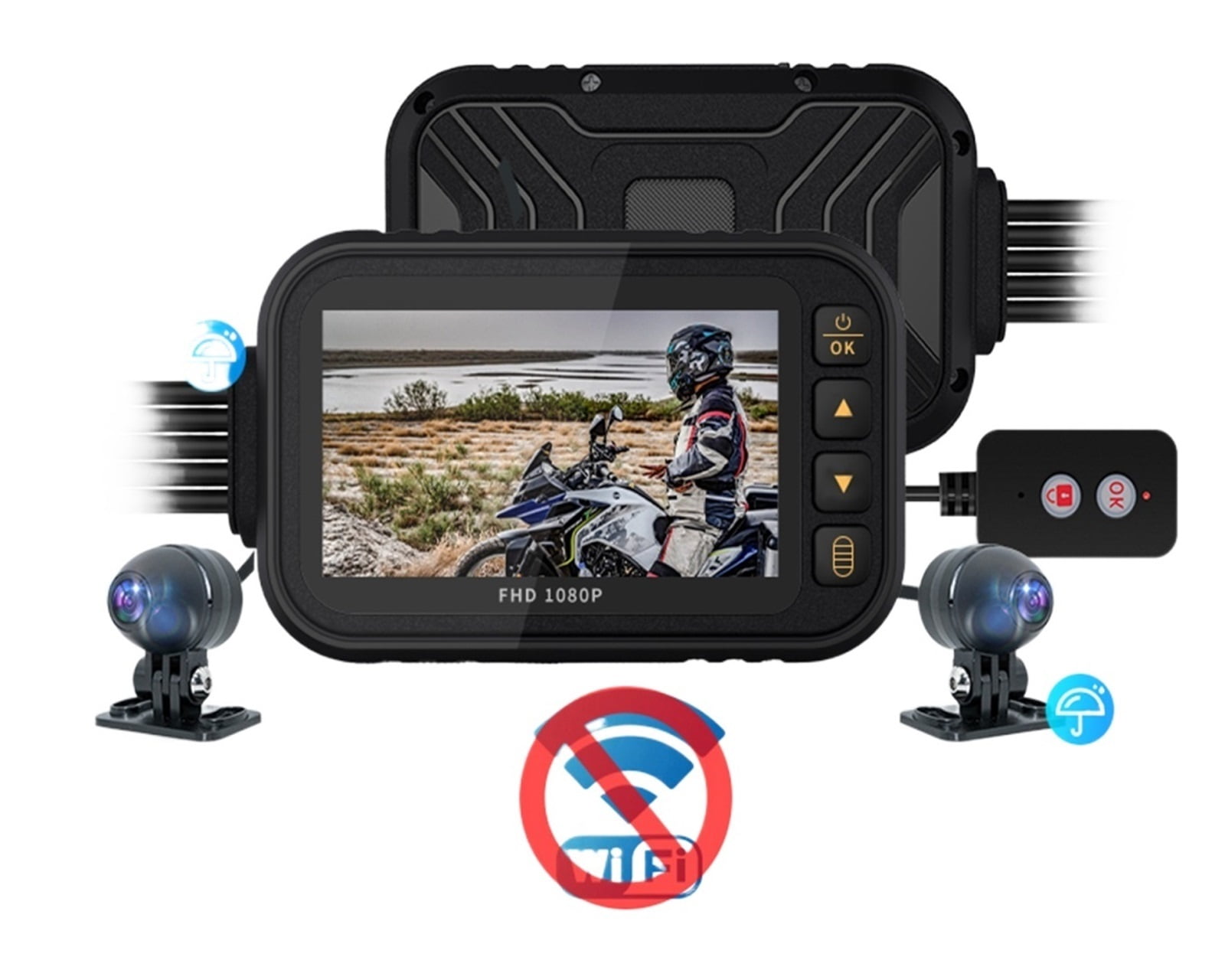 3" Screen Full Body Waterproof Motorcycle DVR Dash Cam 1080P Front Rear ...