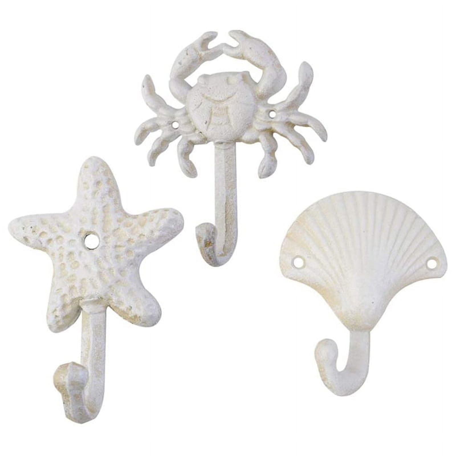 3 Seashell Cast Iron Decorative Wall Hooks Coats Towels Hooks Beach ...