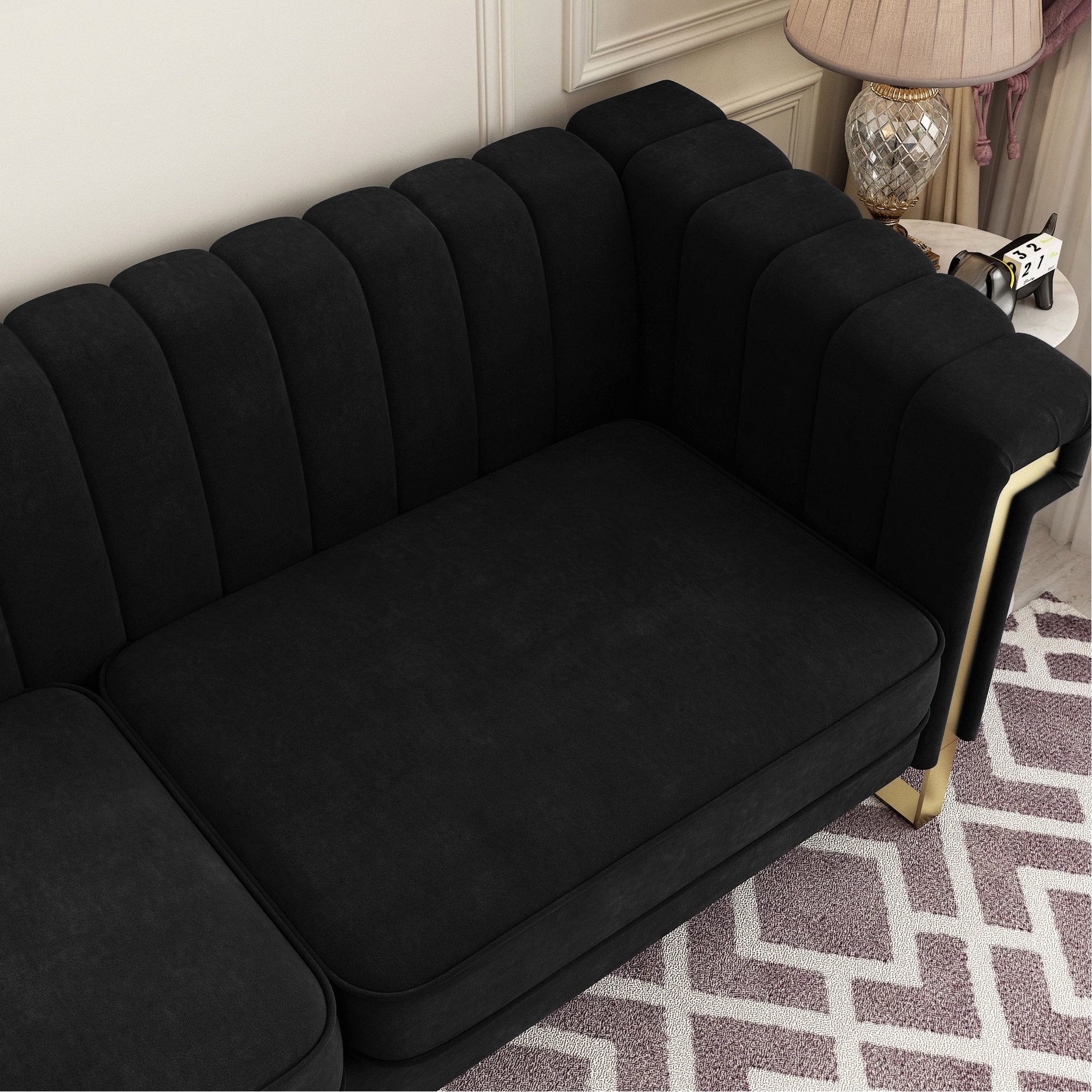3 - Seat Black Sofa | Comfortable for Carpet with Removable and ...