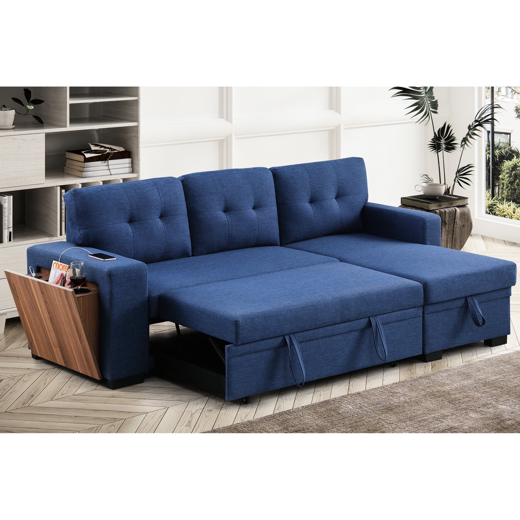3 - Seat Blue Linen Blend - Adjustable Seating Arrangement - Family ...