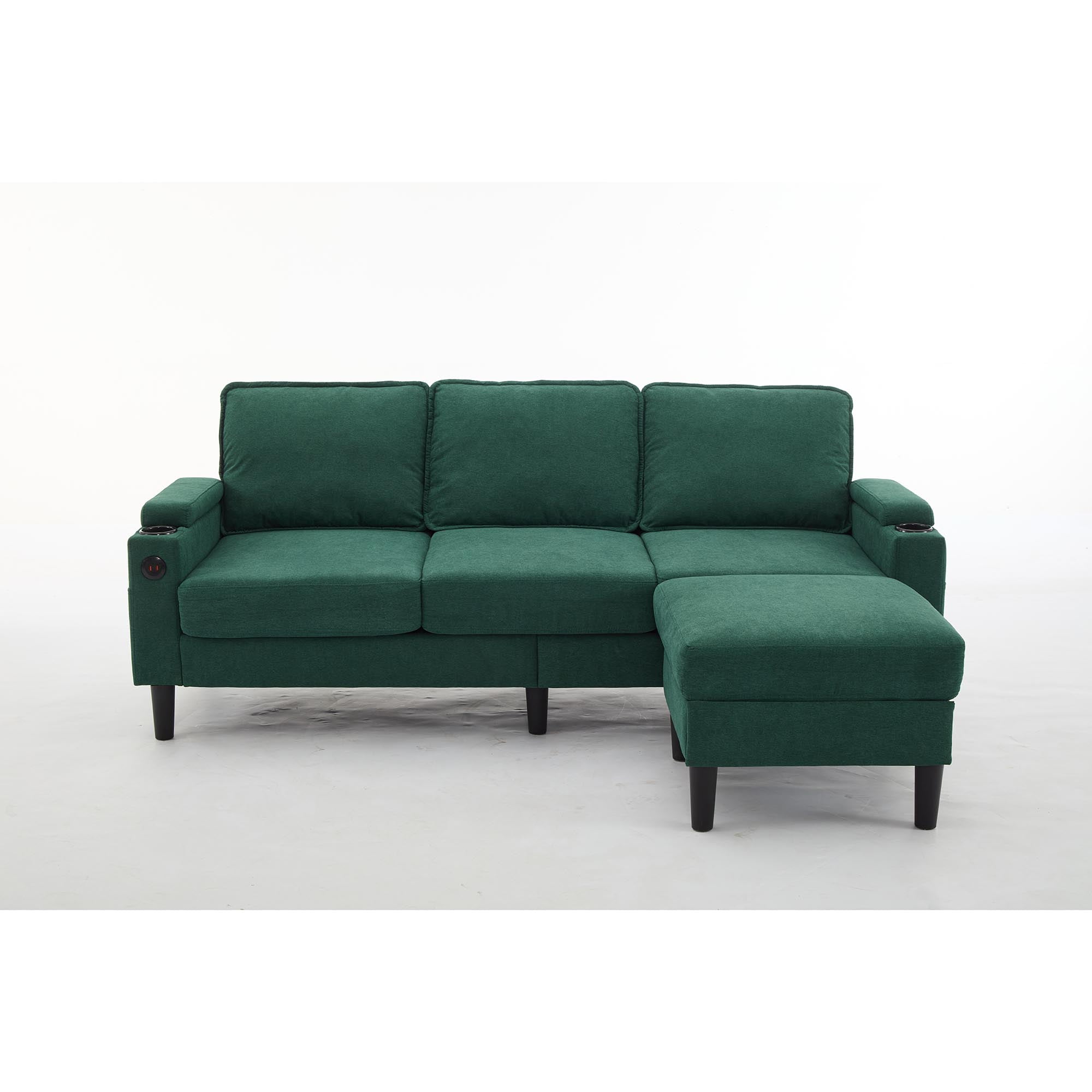 3-Seat Combo Sofa Storage Ottoman USB Port Knock Down L-shaped ...