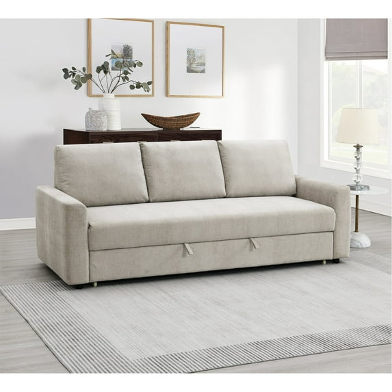 3-Seat Contemporary Beige Linen Sleeper with Cushion Back - Blend Style ...