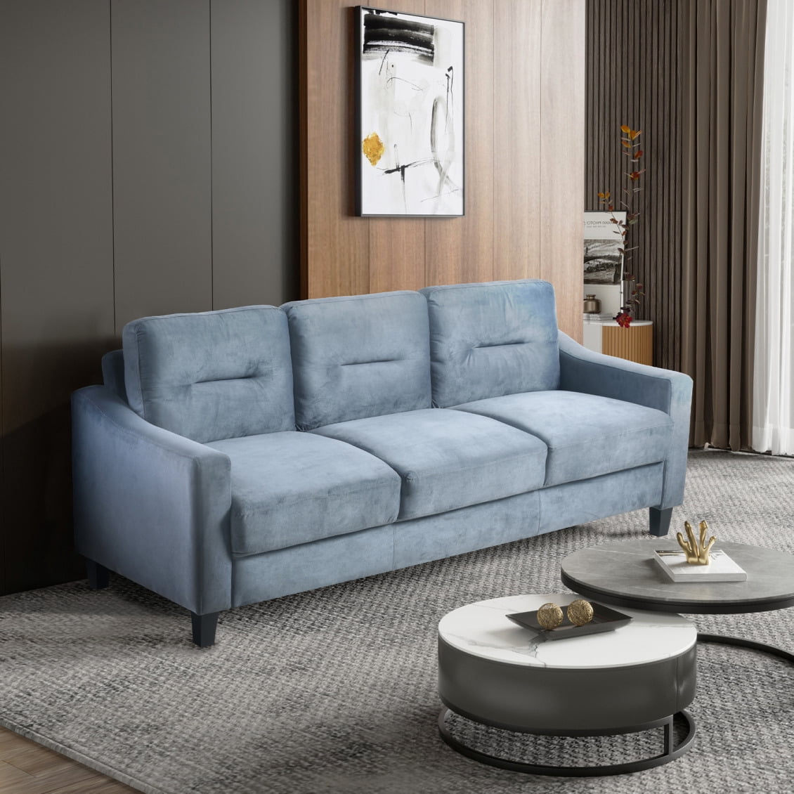 3 Seat Couch, Chenille Fabric Living Room Chairs with Supportive ...