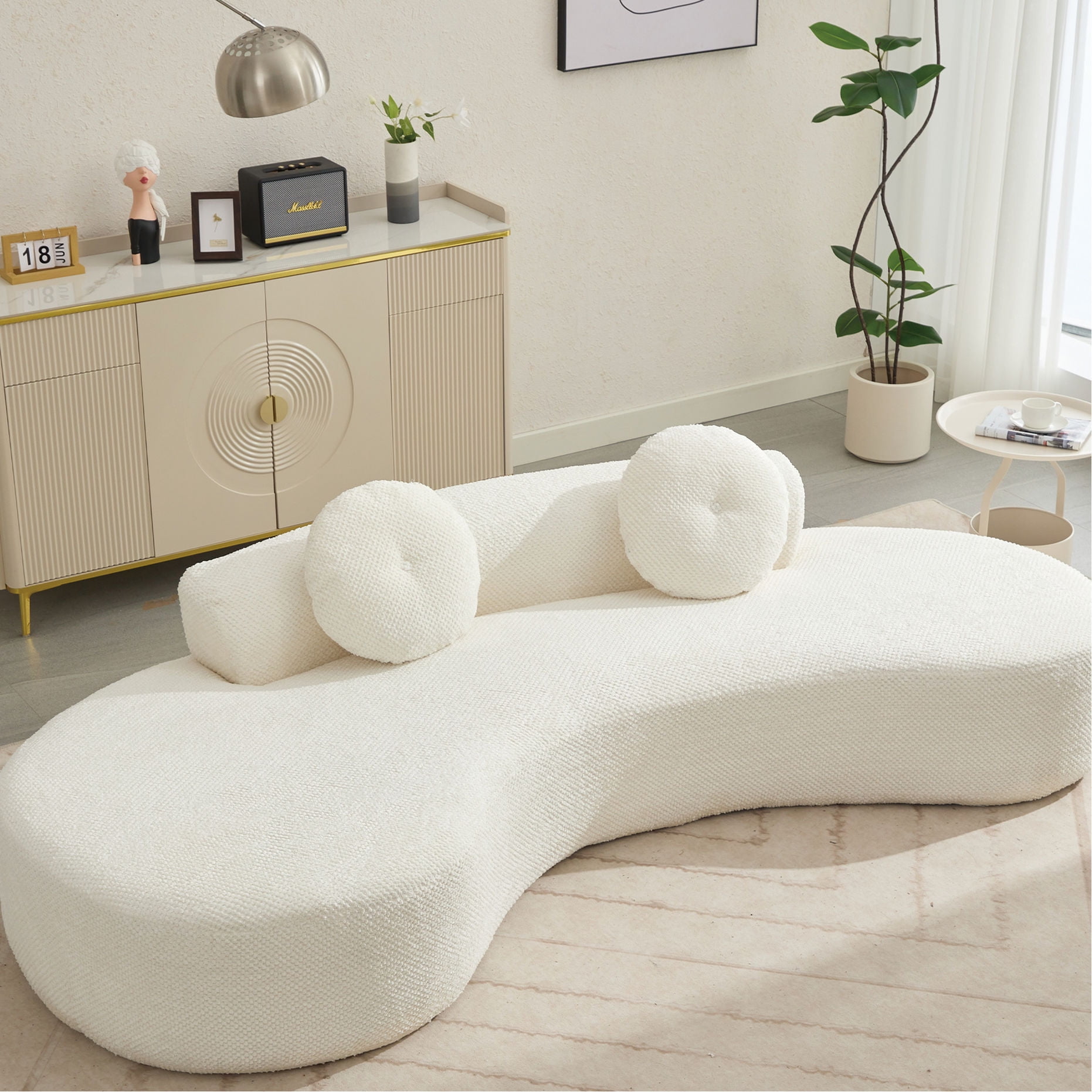 3 - Seat Curved Sofa + Soft Back Cushions”-“Movie Nights + Comfortable ...