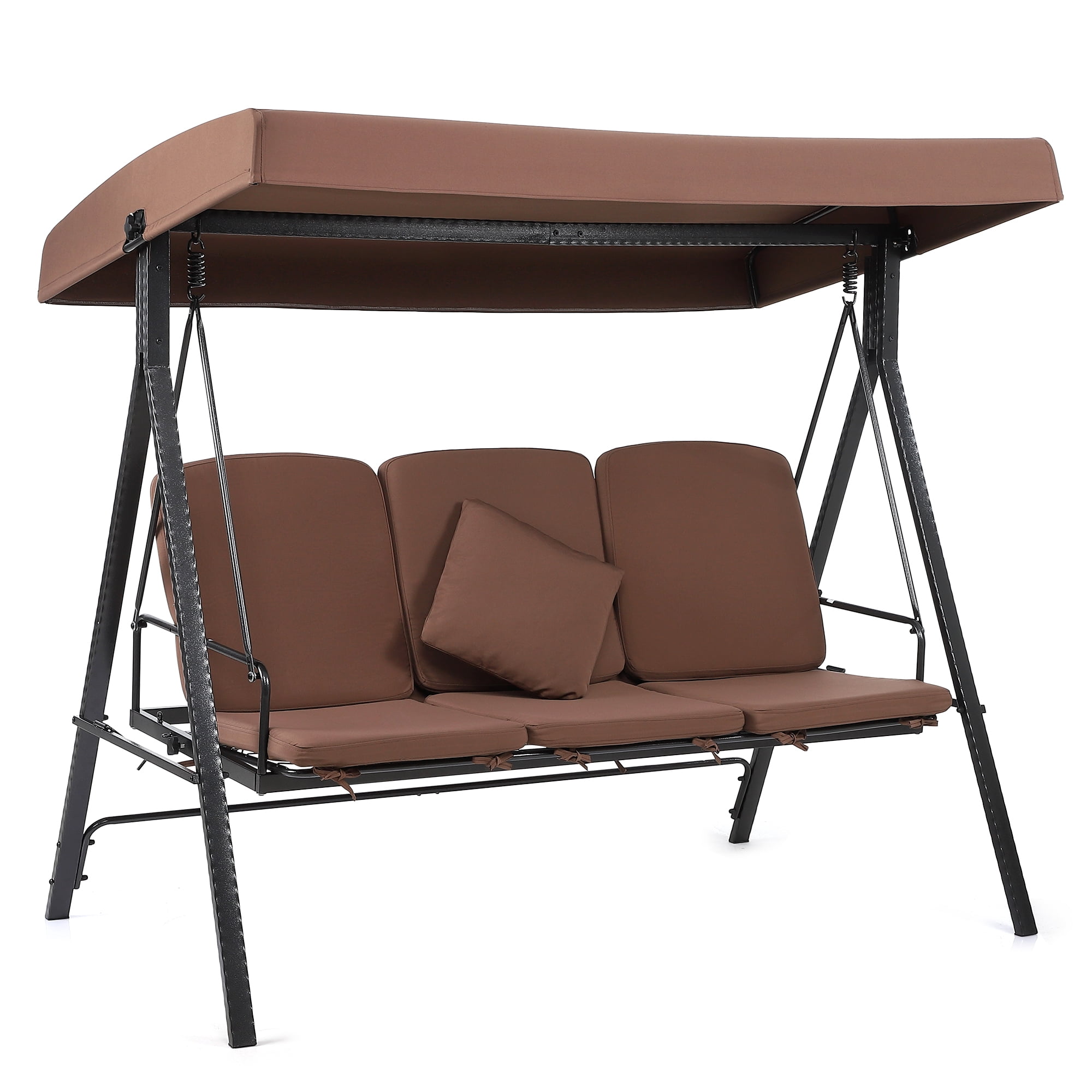 3-Seat Deluxe Extended Outdoor Swing, Patio Swing with Adjustable ...