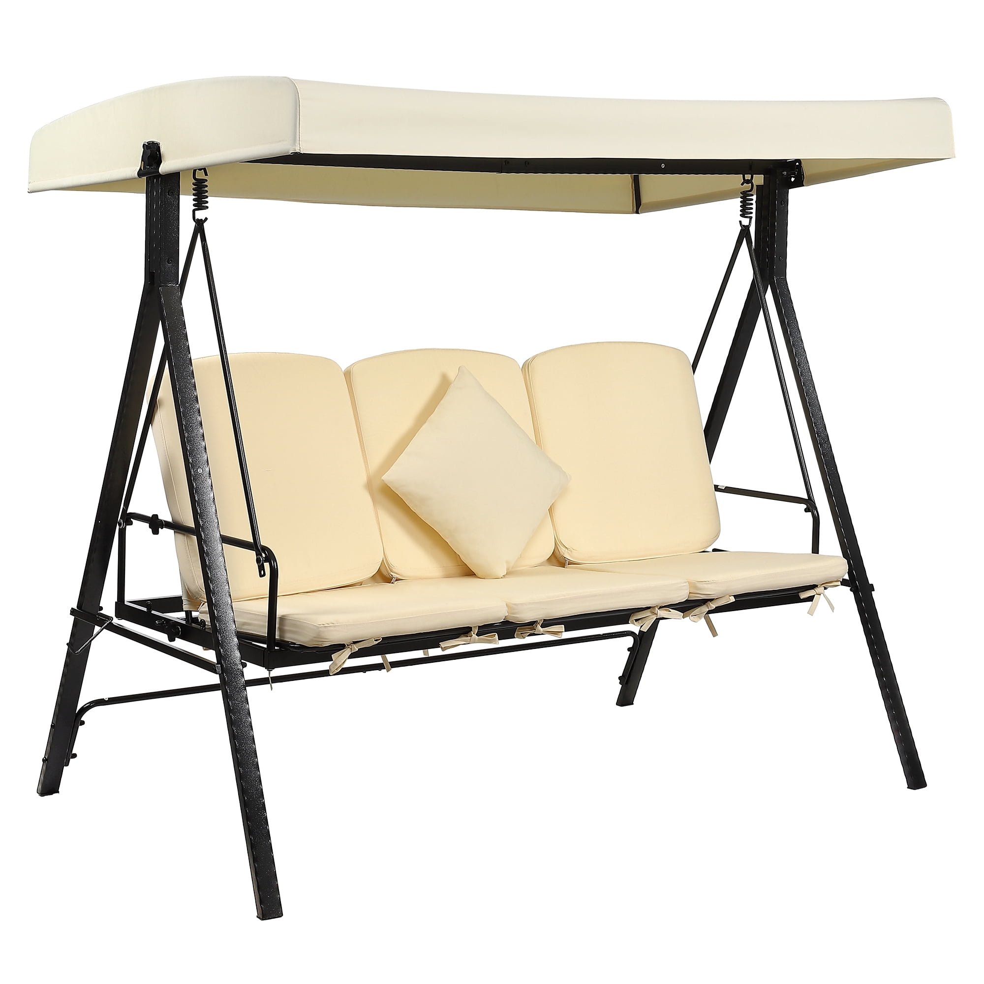 3-Seat Deluxe Extended Outdoor Swing, Patio Swing with Adjustable ...