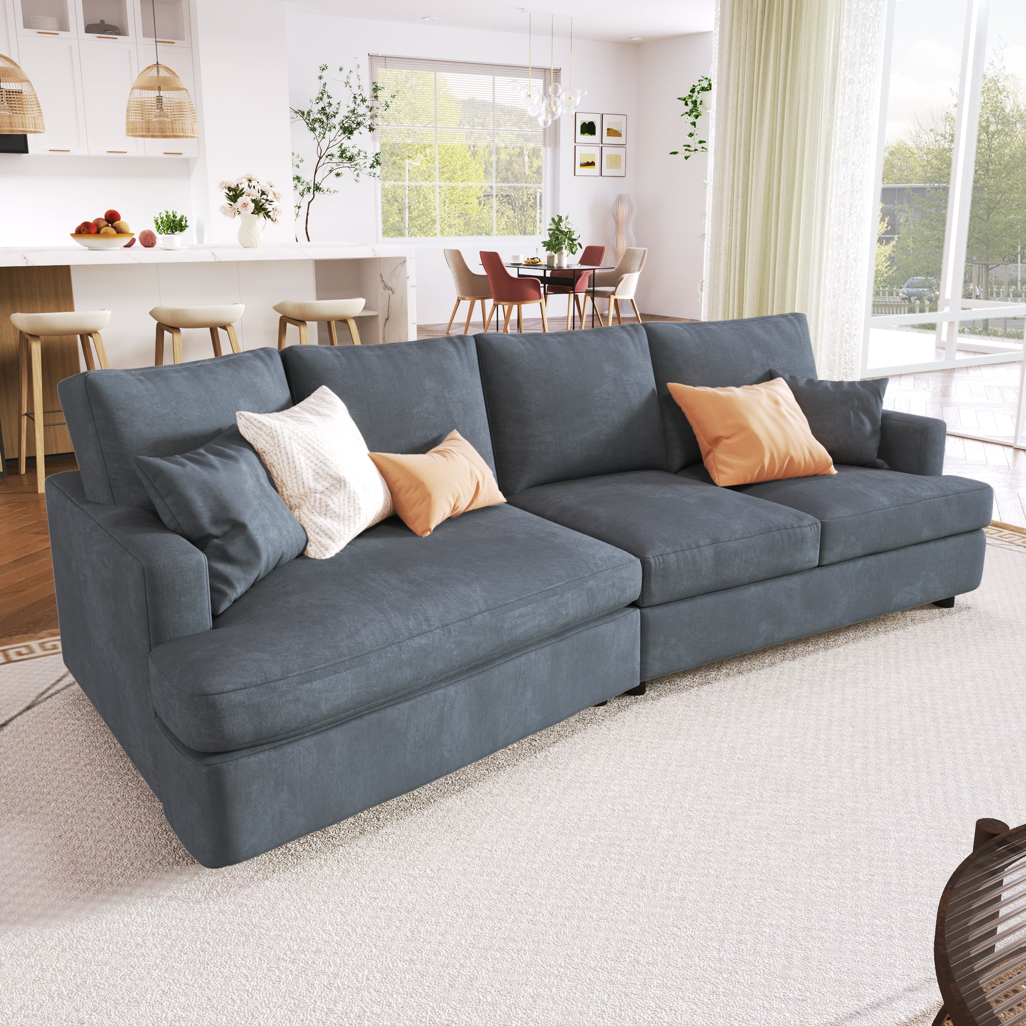 3 Seat Gray Streamlined Sofa with Removable Back and Seat Cushions and ...